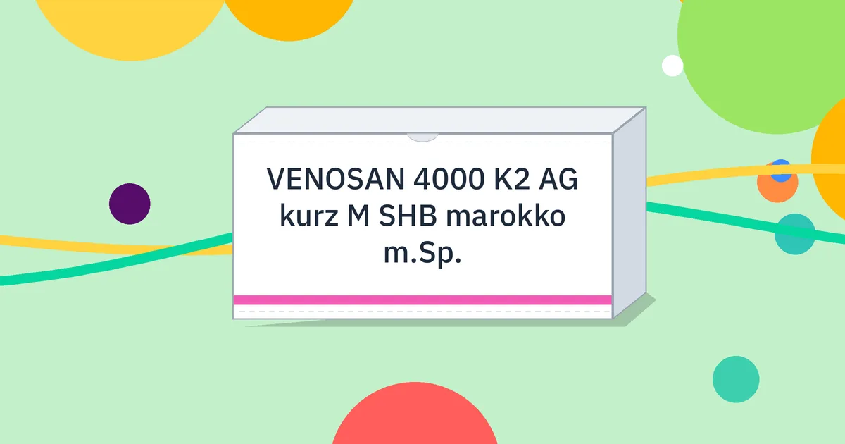 Symbolbild: Packung mit der Aufschrift VENOSAN 4000 K2 AG kurz M SHB marokko m.Sp. (PZN 14426151) – Verfügbarkeit und Bezug in Apotheken in Frankfurt am Main