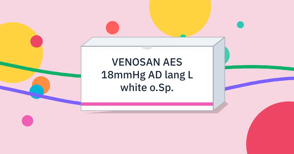 Symbolbild: Packung mit der Aufschrift VENOSAN AES 18mmHg AD lang L white o.Sp. (PZN 15323140) – Verfügbarkeit und Bezug in Apotheken in Frankfurt am Main
