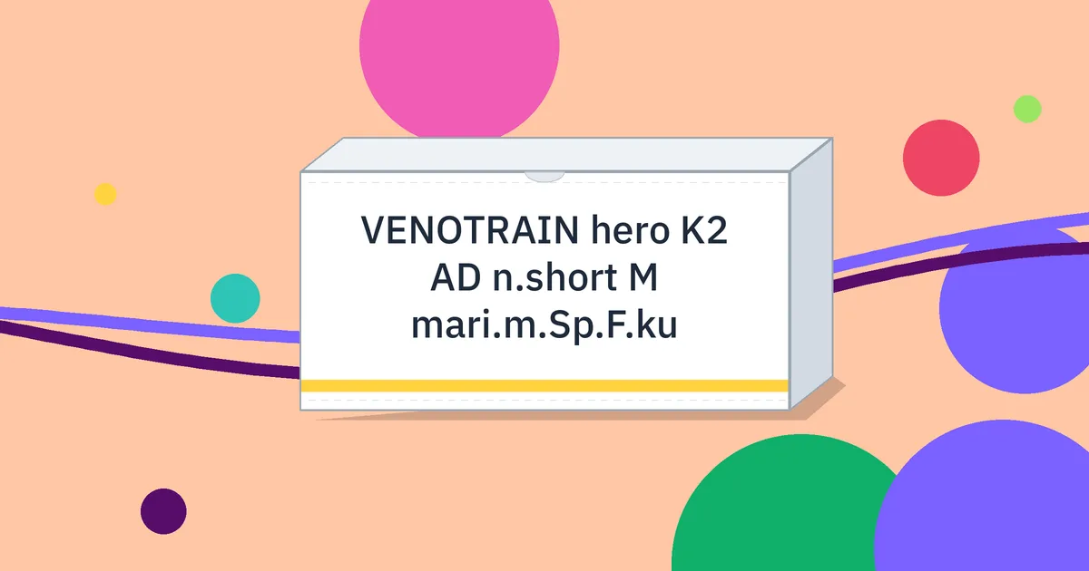 Symbolbild: Packung mit der Aufschrift VENOTRAIN hero K2 AD n.short M mari.m.Sp.F.ku (PZN 19188992) – Verfügbarkeit und Bezug in Apotheken in Frankfurt am Main