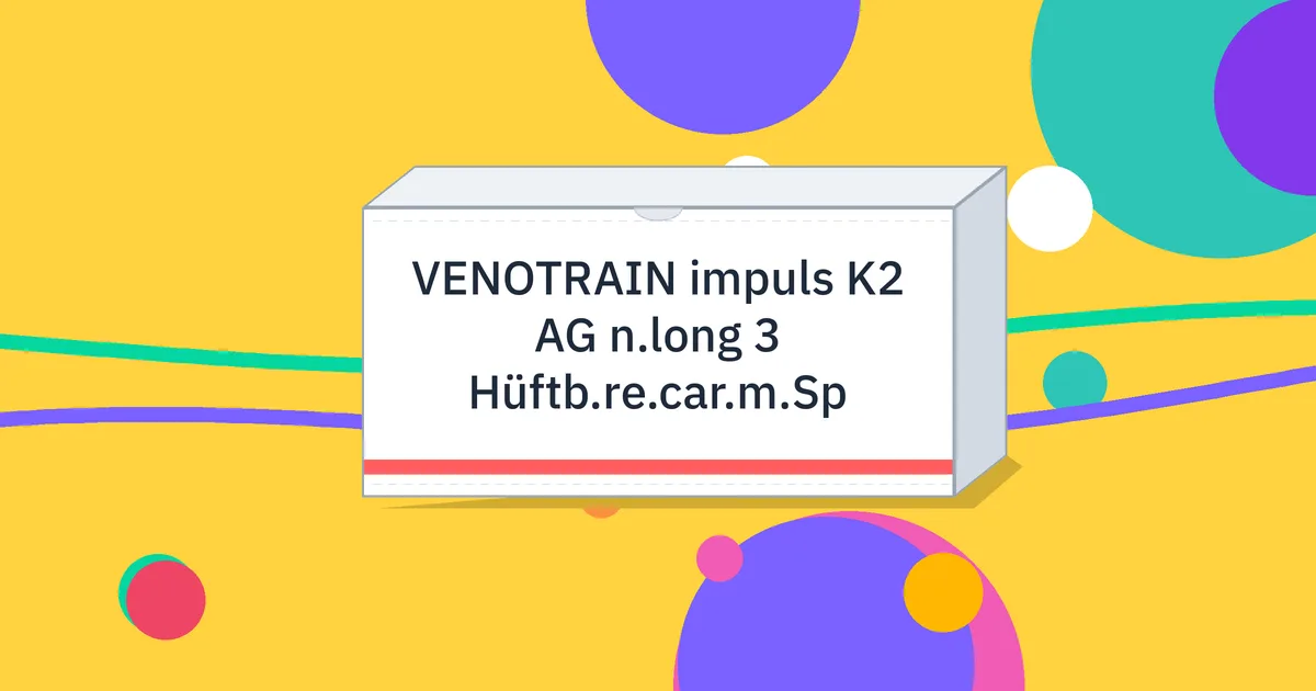 Symbolbild: Packung mit der Aufschrift VENOTRAIN impuls K2 AG n.long 3 Hüftb.re.car.m.Sp (PZN 10292713) – Verfügbarkeit und Bezug in Apotheken in Frankfurt am Main