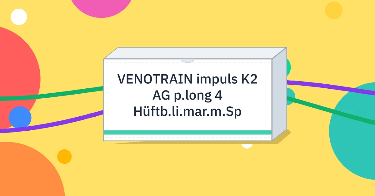 Symbolbild: Packung mit der Aufschrift VENOTRAIN impuls K2 AG p.long 4 Hüftb.li.mar.m.Sp (PZN 15218986) – Verfügbarkeit und Bezug in Apotheken in Frankfurt am Main