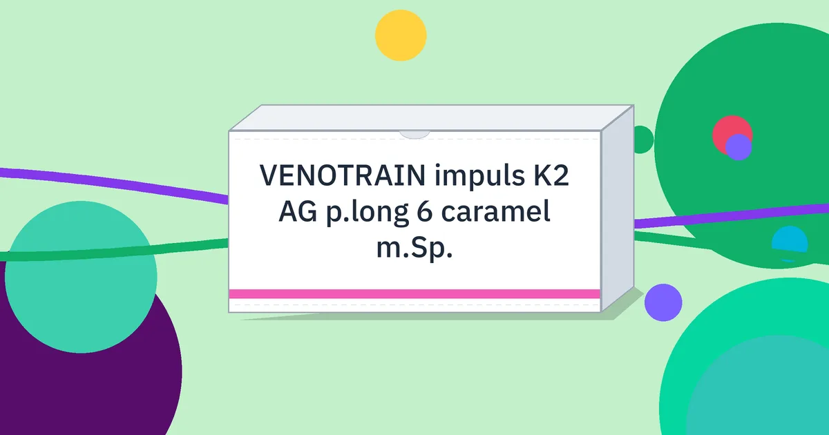 Symbolbild: Packung mit der Aufschrift VENOTRAIN impuls K2 AG p.long 6 caramel m.Sp. (PZN 00493729) – Verfügbarkeit und Bezug in Apotheken in Frankfurt am Main