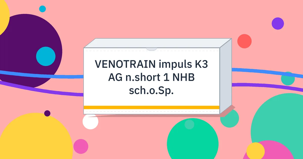 Symbolbild: Packung mit der Aufschrift VENOTRAIN impuls K3 AG n.short 1 NHB sch.o.Sp. (PZN 00537071) – Verfügbarkeit und Bezug in Apotheken in Frankfurt am Main