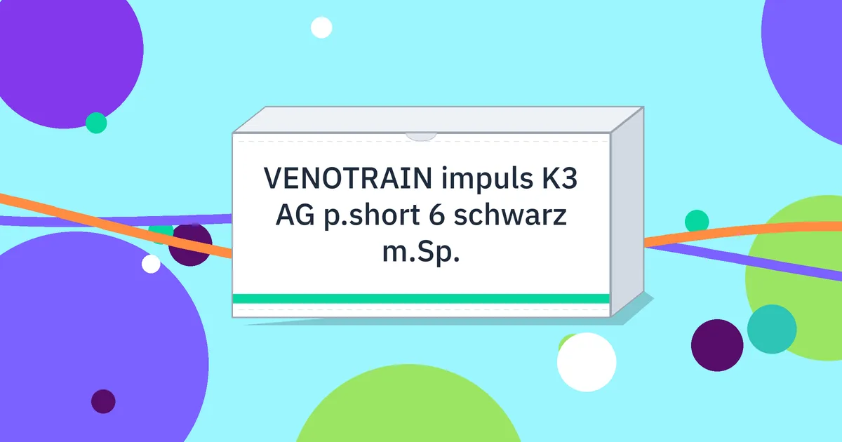 Symbolbild: Packung mit der Aufschrift VENOTRAIN impuls K3 AG p.short 6 schwarz m.Sp. (PZN 00499382) – Verfügbarkeit und Bezug in Apotheken in Frankfurt am Main