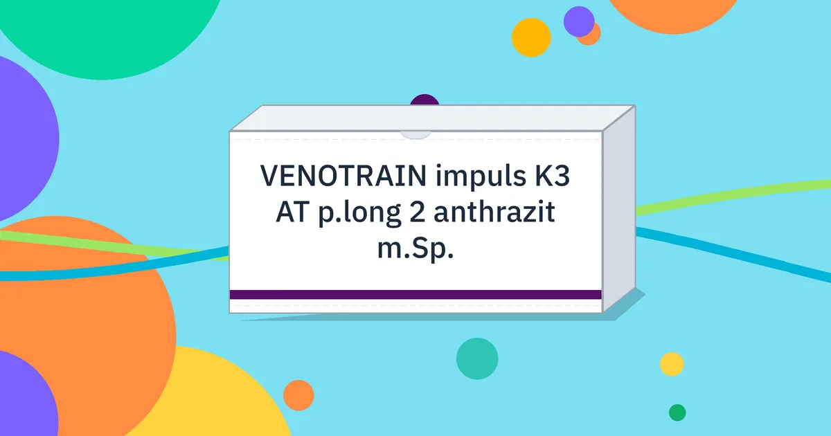 Symbolbild: Packung mit der Aufschrift VENOTRAIN impuls K3 AT p.long 2 anthrazit m.Sp. (PZN 19356900) – Verfügbarkeit und Bezug in Apotheken in Frankfurt am Main