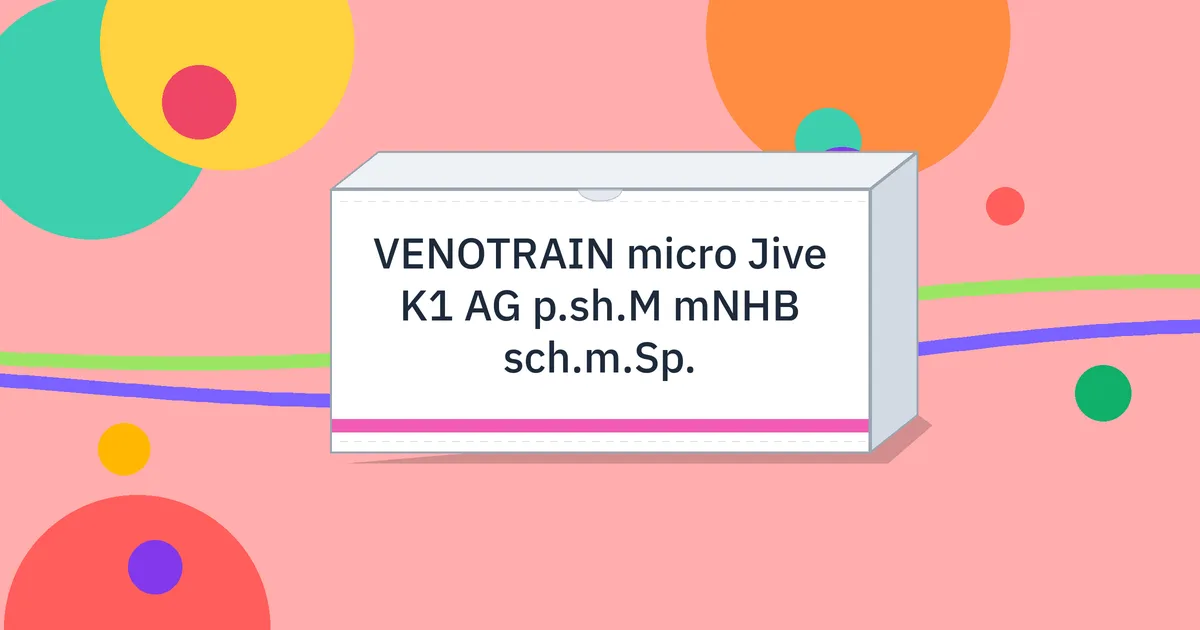 Symbolbild: Packung mit der Aufschrift VENOTRAIN micro Jive K1 AG p.sh.M mNHB sch.m.Sp. (PZN 17762636) – Verfügbarkeit und Bezug in Apotheken in Frankfurt am Main