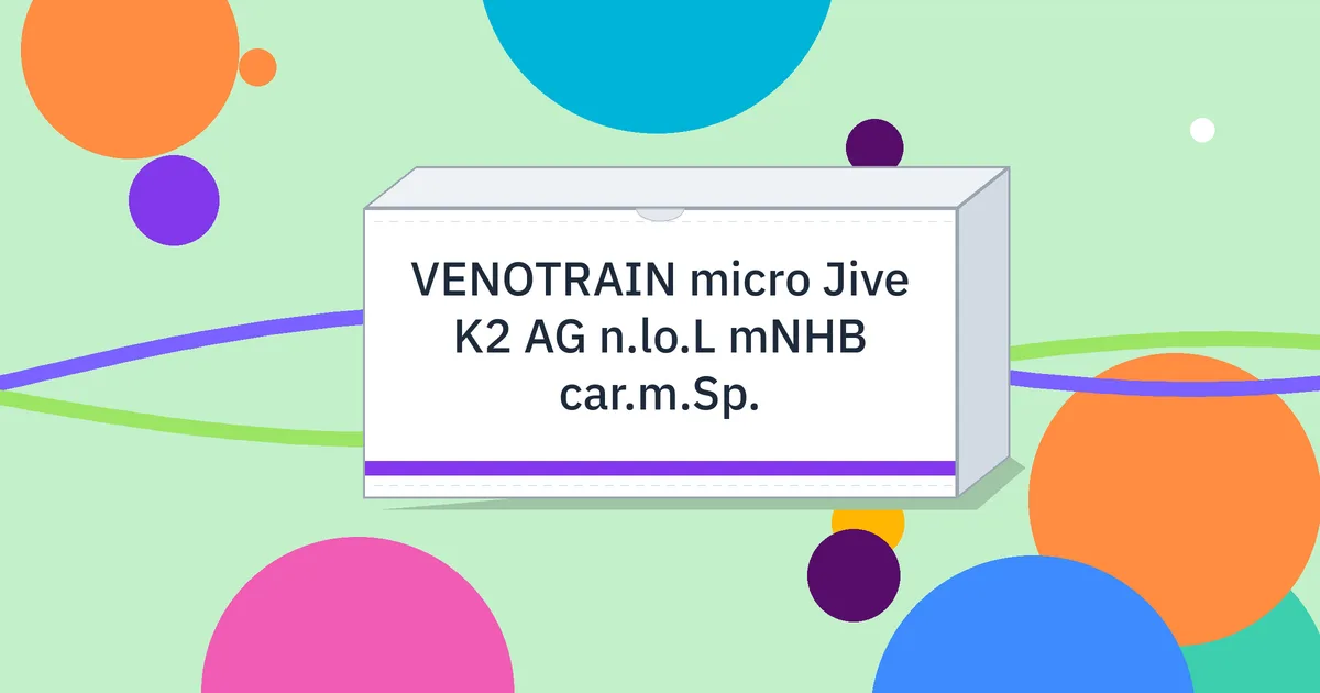 Symbolbild: Packung mit der Aufschrift VENOTRAIN micro Jive K2 AG n.lo.L mNHB car.m.Sp. (PZN 17758876) – Verfügbarkeit und Bezug in Apotheken in Frankfurt am Main