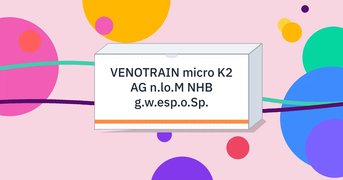 Symbolbild: Packung mit der Aufschrift VENOTRAIN micro K2 AG n.lo.M NHB g.w.esp.o.Sp. (PZN 09020458) – Verfügbarkeit und Bezug in Apotheken in Frankfurt am Main