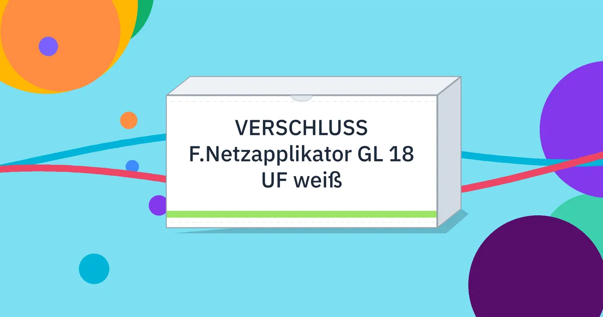 Symbolbild: Packung mit der Aufschrift VERSCHLUSS F.Netzapplikator GL 18 UF weiß (PZN 18111504) – Verfügbarkeit und Bezug in Apotheken in Frankfurt am Main