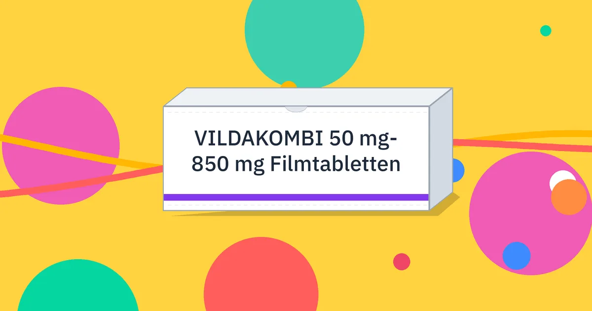 Symbolbild: Packung mit der Aufschrift VILDAKOMBI 50 mg-850 mg Filmtabletten (PZN 18112515) – Verfügbarkeit und Bezug in Apotheken in Frankfurt am Main