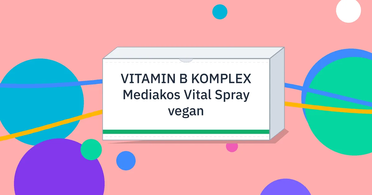 Symbolbild: Packung mit der Aufschrift VITAMIN B KOMPLEX Mediakos Vital Spray vegan (PZN 18299778) – Verfügbarkeit und Bezug in Apotheken in Frankfurt am Main