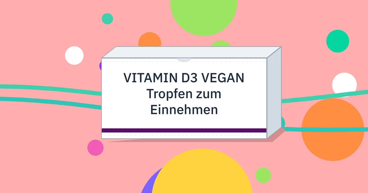 Symbolbild: Packung mit der Aufschrift VITAMIN D3 VEGAN Tropfen zum Einnehmen (PZN 17573823) – Verfügbarkeit und Bezug in Apotheken in Frankfurt am Main