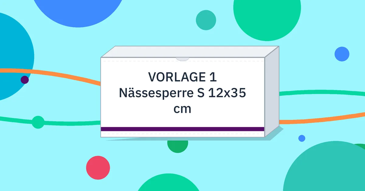 Symbolbild: Packung mit der Aufschrift VORLAGE 1 Nässesperre S 12x35 cm (PZN 09282922) – Verfügbarkeit und Bezug in Apotheken in Frankfurt am Main