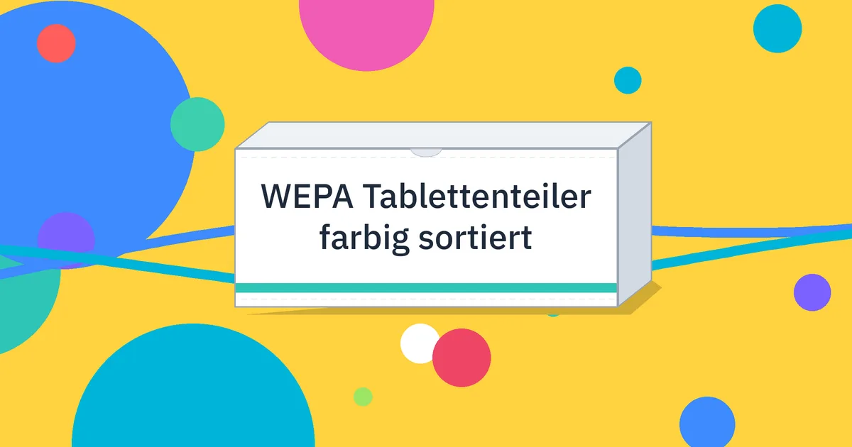 Symbolbild: Packung mit der Aufschrift WEPA Tablettenteiler farbig sortiert (PZN 18878157) – Verfügbarkeit und Bezug in Apotheken in Frankfurt am Main