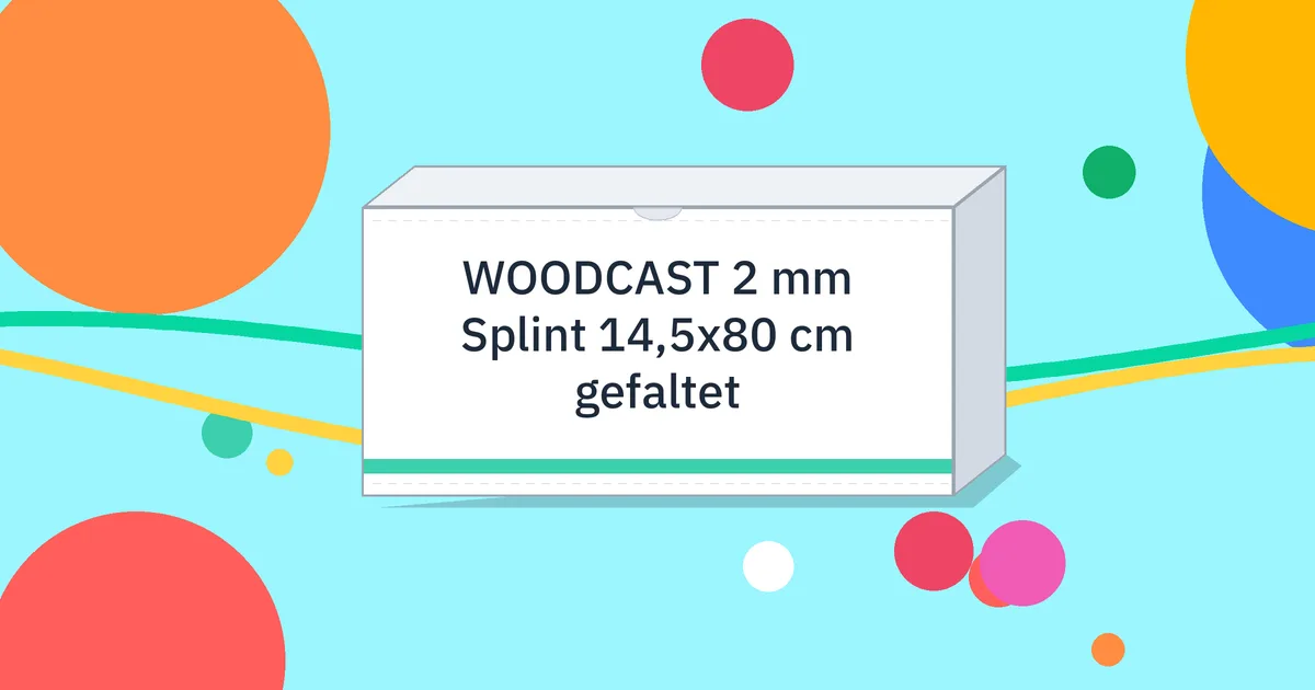 Symbolbild: Packung mit der Aufschrift WOODCAST 2 mm Splint 14,5x80 cm gefaltet (PZN 10744061) – Verfügbarkeit und Bezug in Apotheken in Frankfurt am Main