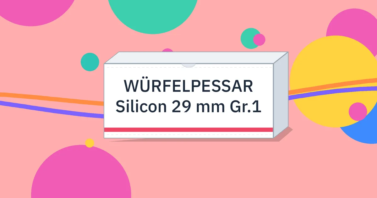 Symbolbild: Packung mit der Aufschrift WÜRFELPESSAR Silicon 29 mm Gr.1 (PZN 07702308) – Verfügbarkeit und Bezug in Apotheken in Frankfurt am Main