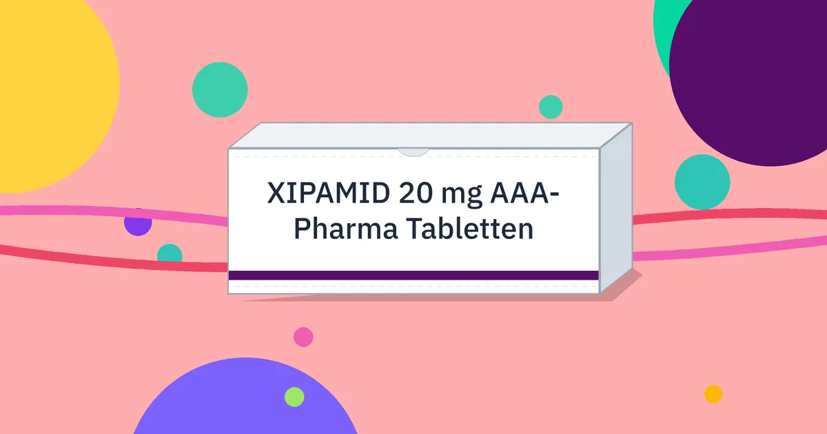 Symbolbild: Packung mit der Aufschrift XIPAMID 20 mg AAA-Pharma Tabletten (PZN 03062295) – Verfügbarkeit und Bezug in Apotheken in Frankfurt am Main
