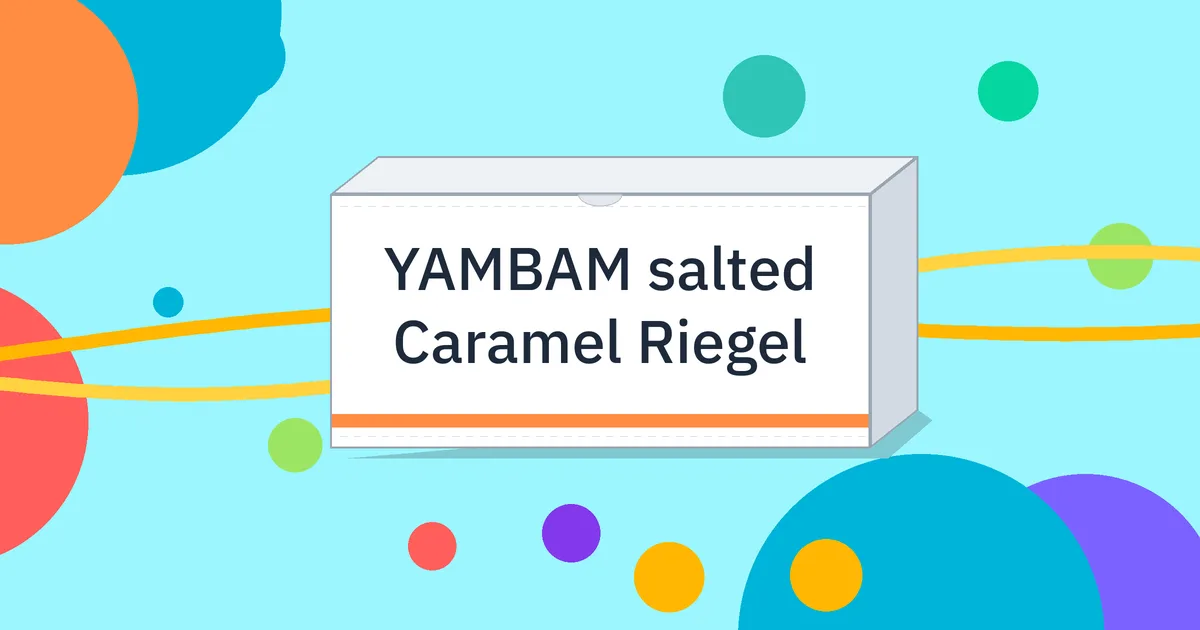 Symbolbild: Packung mit der Aufschrift YAMBAM salted Caramel Riegel (PZN 14036881) – Verfügbarkeit und Bezug in Apotheken in Frankfurt am Main