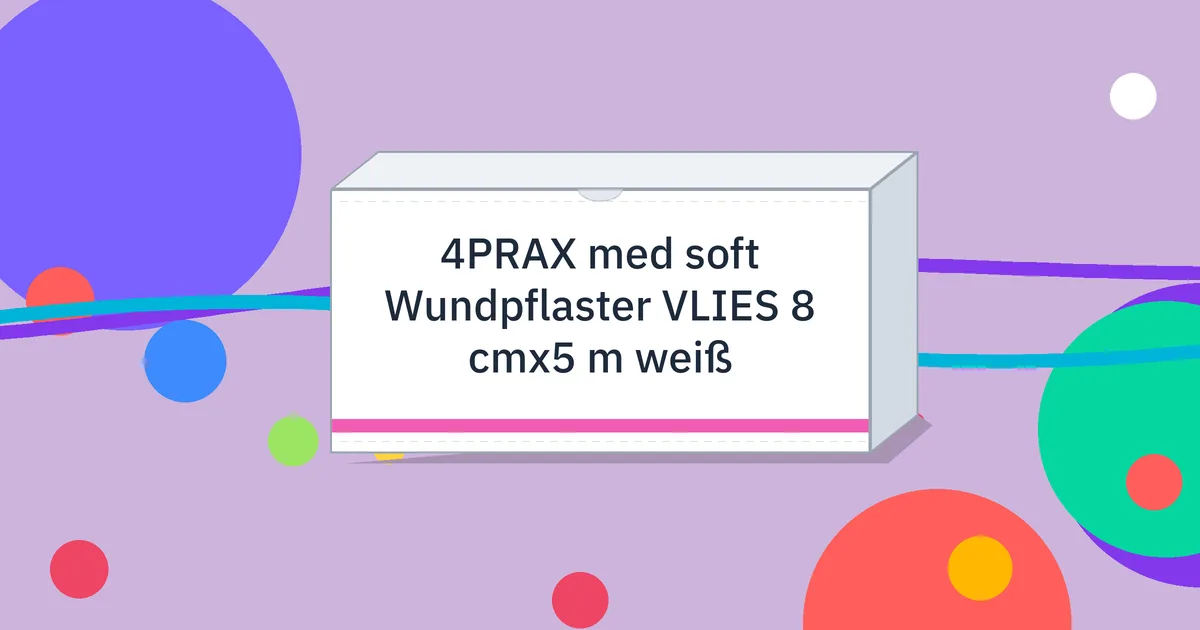 Symbolbild: Packung mit der Aufschrift 4PRAX med soft Wundpflaster VLIES 8 cmx5 m weiß (PZN 20231090) – Verfügbarkeit und Bezug in Apotheken in Frankfurt am Main