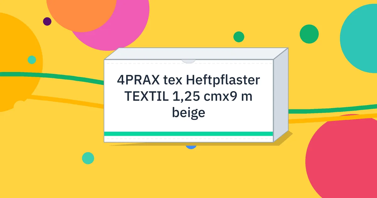 Symbolbild: Packung mit der Aufschrift 4PRAX tex Heftpflaster TEXTIL 1,25 cmx9 m beige (PZN 20230966) – Verfügbarkeit und Bezug in Apotheken in Frankfurt am Main