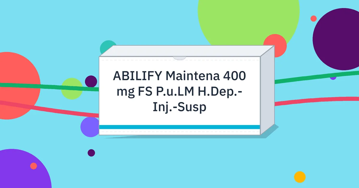 Symbolbild: Packung mit der Aufschrift ABILIFY Maintena 400 mg FS P.u.LM H.Dep.-Inj.-Susp (PZN 12475725) – Verfügbarkeit und Bezug in Apotheken in Frankfurt am Main