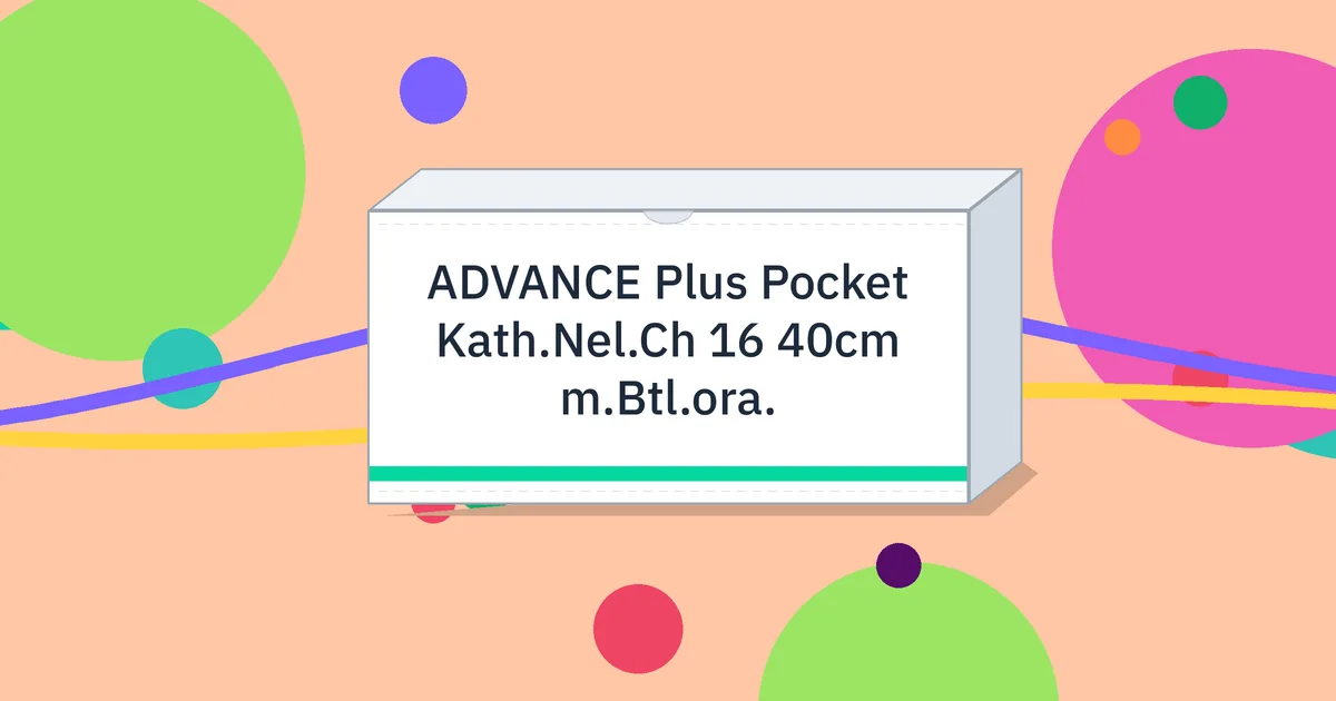 Symbolbild: Packung mit der Aufschrift ADVANCE Plus Pocket Kath.Nel.Ch 16 40cm m.Btl.ora. (PZN 09928040) – Verfügbarkeit und Bezug in Apotheken in Frankfurt am Main