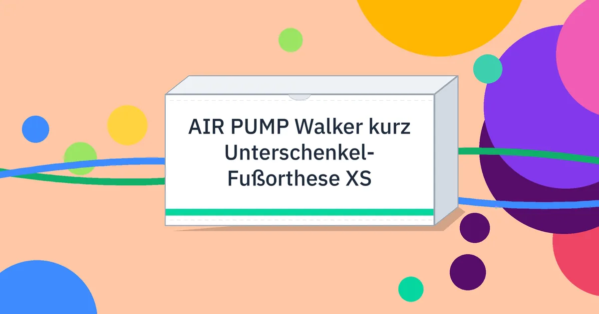 Symbolbild: Packung mit der Aufschrift AIR PUMP Walker kurz Unterschenkel-Fußorthese XS (PZN 19108970) – Verfügbarkeit und Bezug in Apotheken in Frankfurt am Main