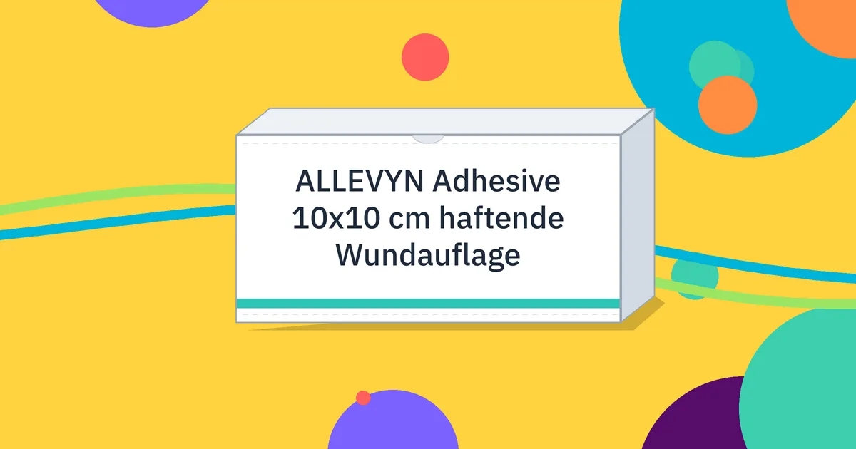 Symbolbild: Packung mit der Aufschrift ALLEVYN Adhesive 10x10 cm haftende Wundauflage (PZN 17380685) – Verfügbarkeit und Bezug in Apotheken in Frankfurt am Main