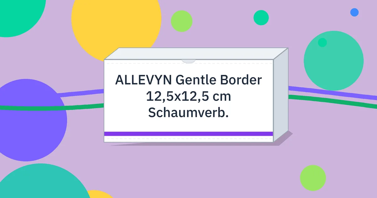 Symbolbild: Packung mit der Aufschrift ALLEVYN Gentle Border 12,5x12,5 cm Schaumverb. (PZN 09426835) – Verfügbarkeit und Bezug in Apotheken in Frankfurt am Main