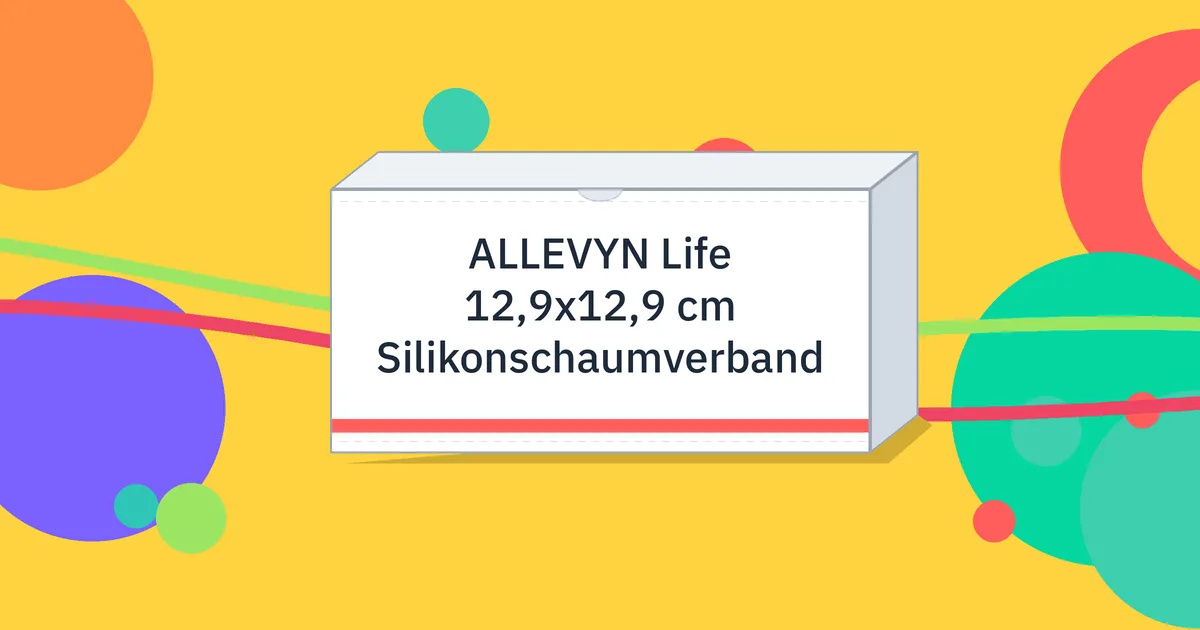 Symbolbild: Packung mit der Aufschrift ALLEVYN Life 12,9x12,9 cm Silikonschaumverband (PZN 19740969) – Verfügbarkeit und Bezug in Apotheken in Frankfurt am Main