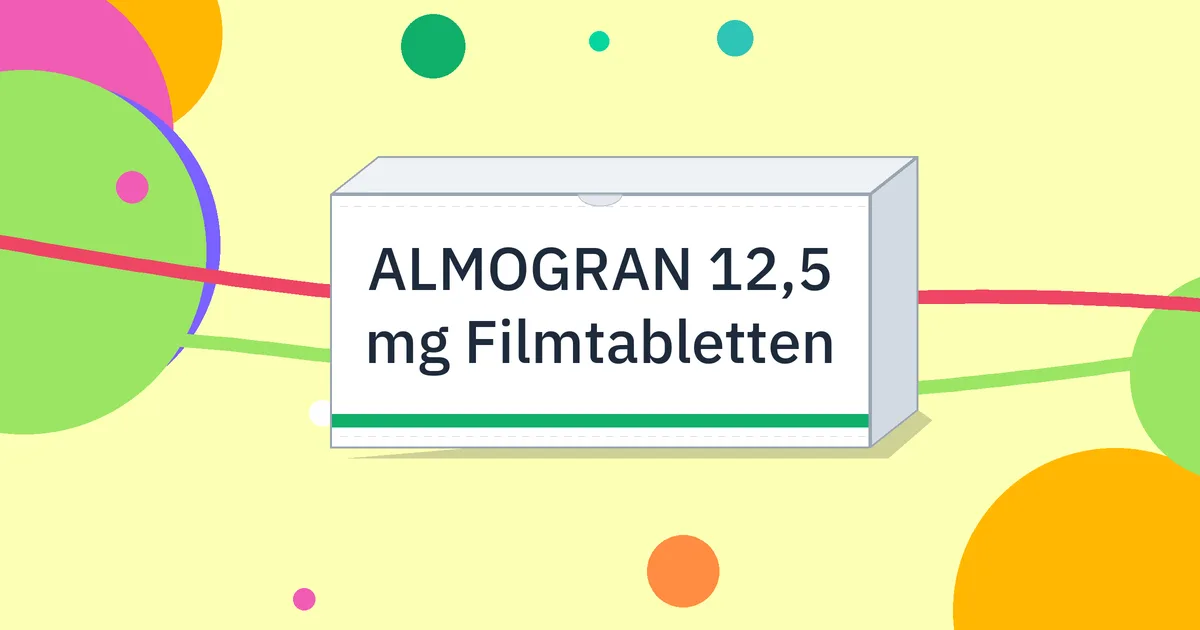 Symbolbild: Packung mit der Aufschrift ALMOGRAN 12,5 mg Filmtabletten (PZN 06195737) – Verfügbarkeit und Bezug in Apotheken in Frankfurt am Main