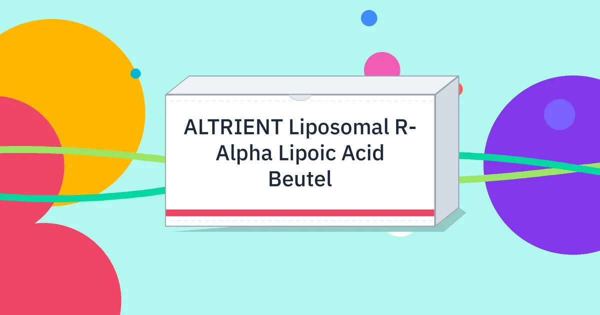 Symbolbild: Packung mit der Aufschrift ALTRIENT Liposomal R-Alpha Lipoic Acid Beutel (PZN 20184775) – Verfügbarkeit und Bezug in Apotheken in Frankfurt am Main