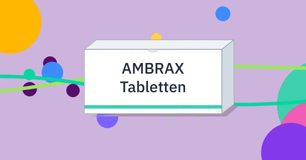 Symbolbild: Packung mit der Aufschrift AMBRAX Tabletten (PZN 01277494) – Verfügbarkeit und Bezug in Apotheken in Frankfurt am Main