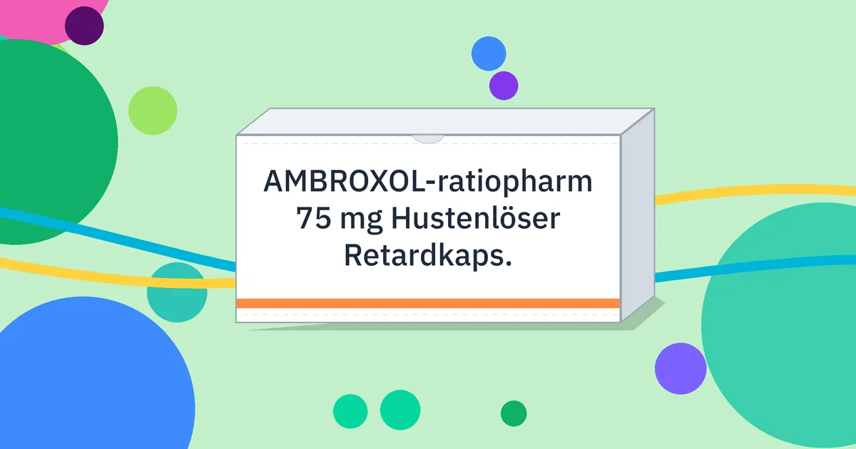 Symbolbild: Packung mit der Aufschrift AMBROXOL-ratiopharm 75 mg Hustenlöser Retardkaps. (PZN 00680934) – Verfügbarkeit und Bezug in Apotheken in Frankfurt am Main