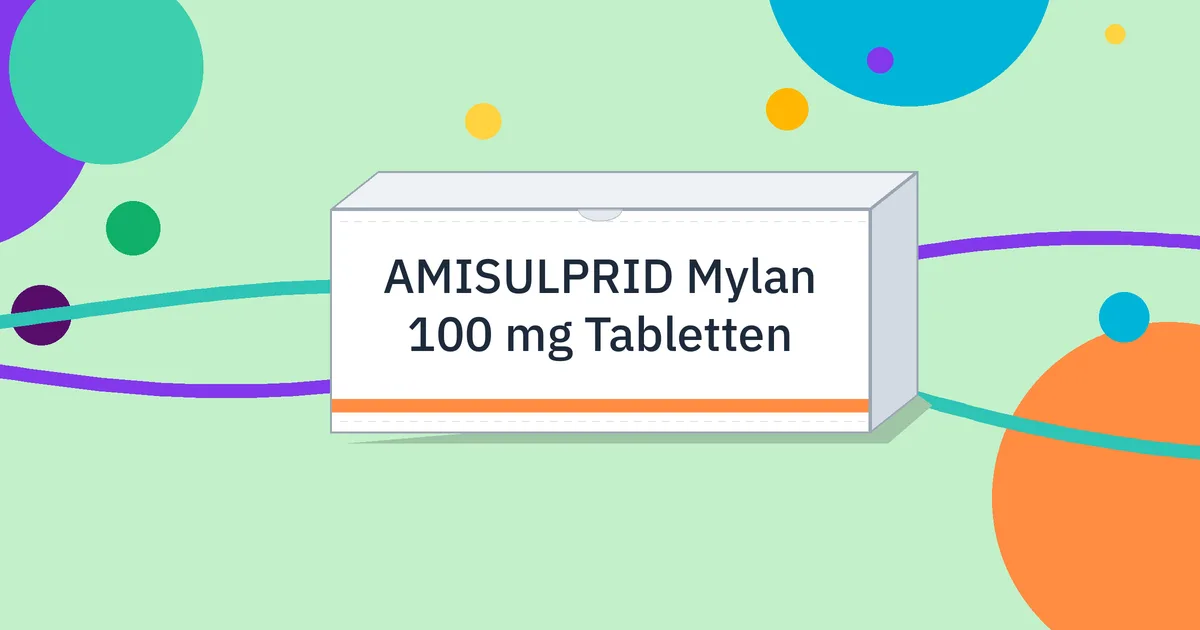 Symbolbild: Packung mit der Aufschrift AMISULPRID Mylan 100 mg Tabletten (PZN 10823725) – Verfügbarkeit und Bezug in Apotheken in Frankfurt am Main