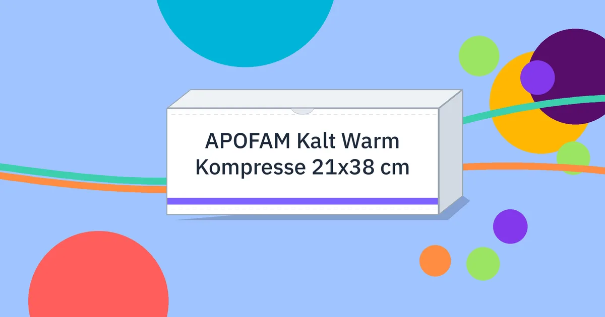 Symbolbild: Packung mit der Aufschrift APOFAM Kalt Warm Kompresse 21x38 cm (PZN 06113188) – Verfügbarkeit und Bezug in Apotheken in Frankfurt am Main