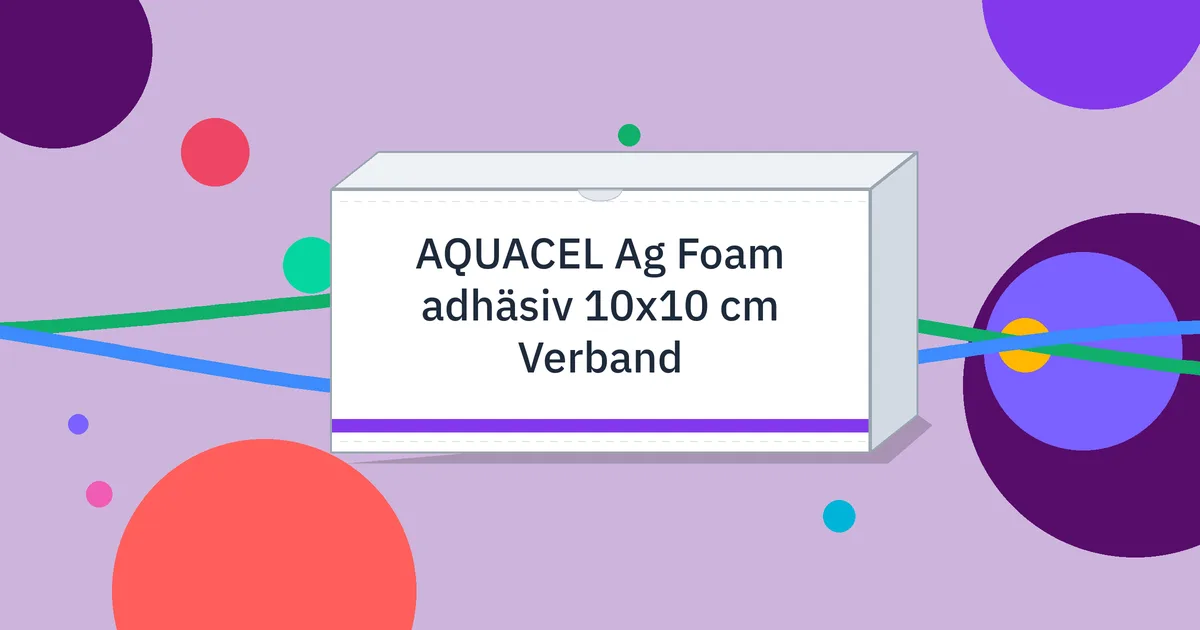 Symbolbild: Packung mit der Aufschrift AQUACEL Ag Foam adhäsiv 10x10 cm Verband (PZN 17380811) – Verfügbarkeit und Bezug in Apotheken in Frankfurt am Main