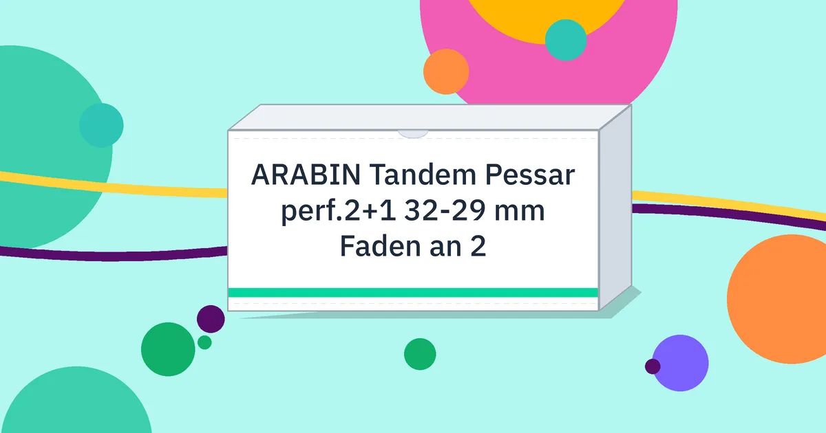 Symbolbild: Packung mit der Aufschrift ARABIN Tandem Pessar perf.2+1 32-29 mm Faden an 2 (PZN 16928017) – Verfügbarkeit und Bezug in Apotheken in Frankfurt am Main