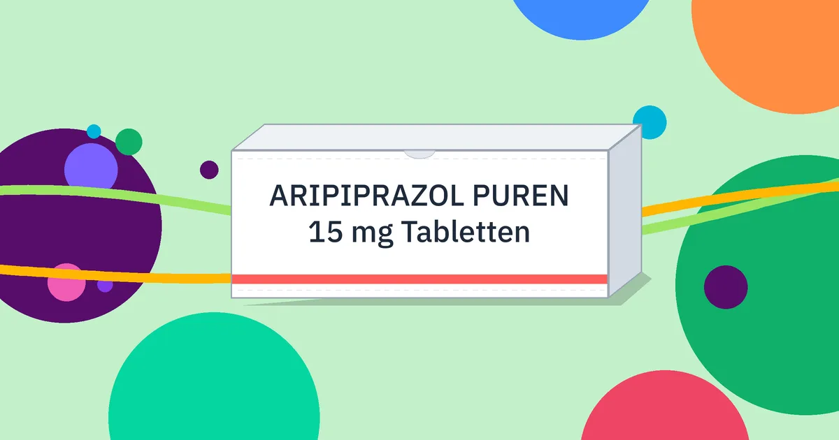 Symbolbild: Packung mit der Aufschrift ARIPIPRAZOL PUREN 15 mg Tabletten (PZN 18707674) – Verfügbarkeit und Bezug in Apotheken in Frankfurt am Main