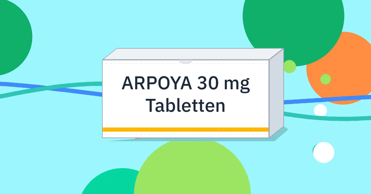 Symbolbild: Packung mit der Aufschrift ARPOYA 30 mg Tabletten (PZN 16197826) – Verfügbarkeit und Bezug in Apotheken in Frankfurt am Main