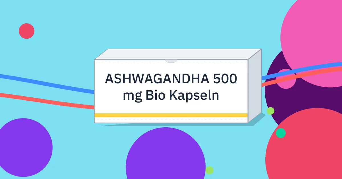 Symbolbild: Packung mit der Aufschrift ASHWAGANDHA 500 mg Bio Kapseln (PZN 17178682) – Verfügbarkeit und Bezug in Apotheken in Frankfurt am Main