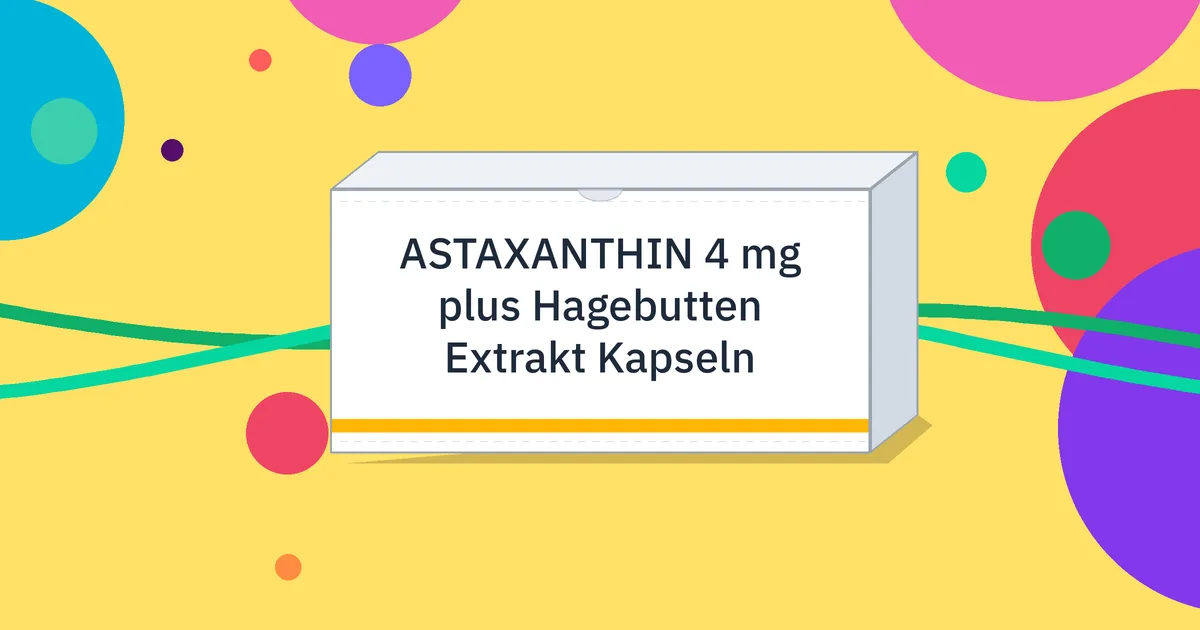 Symbolbild: Packung mit der Aufschrift ASTAXANTHIN 4 mg plus Hagebutten Extrakt Kapseln (PZN 10309572) – Verfügbarkeit und Bezug in Apotheken in Frankfurt am Main