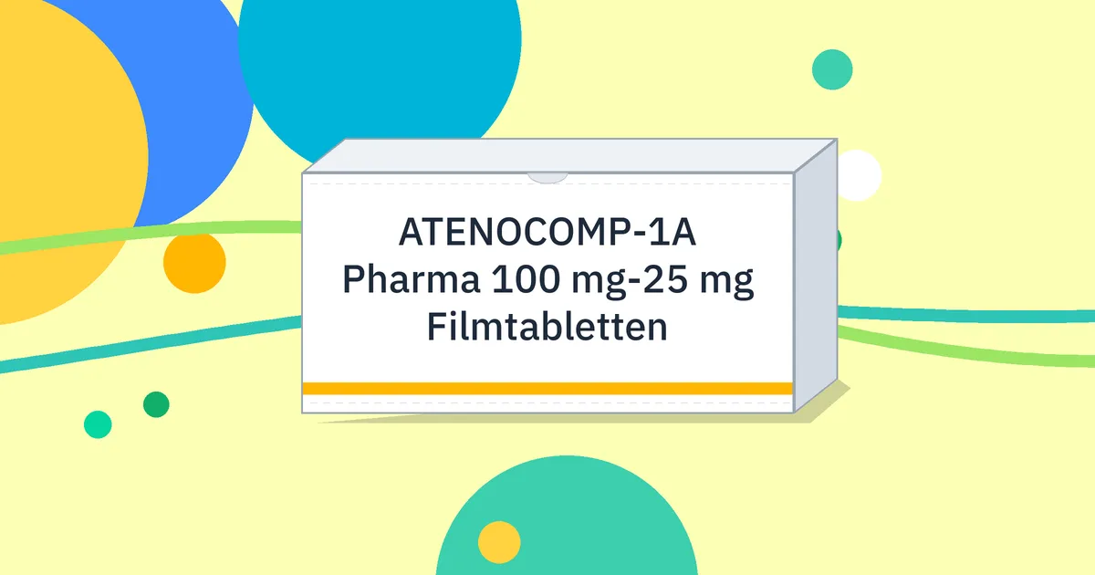 Symbolbild: Packung mit der Aufschrift ATENOCOMP-1A Pharma 100 mg-25 mg Filmtabletten (PZN 14136909) – Verfügbarkeit und Bezug in Apotheken in Frankfurt am Main