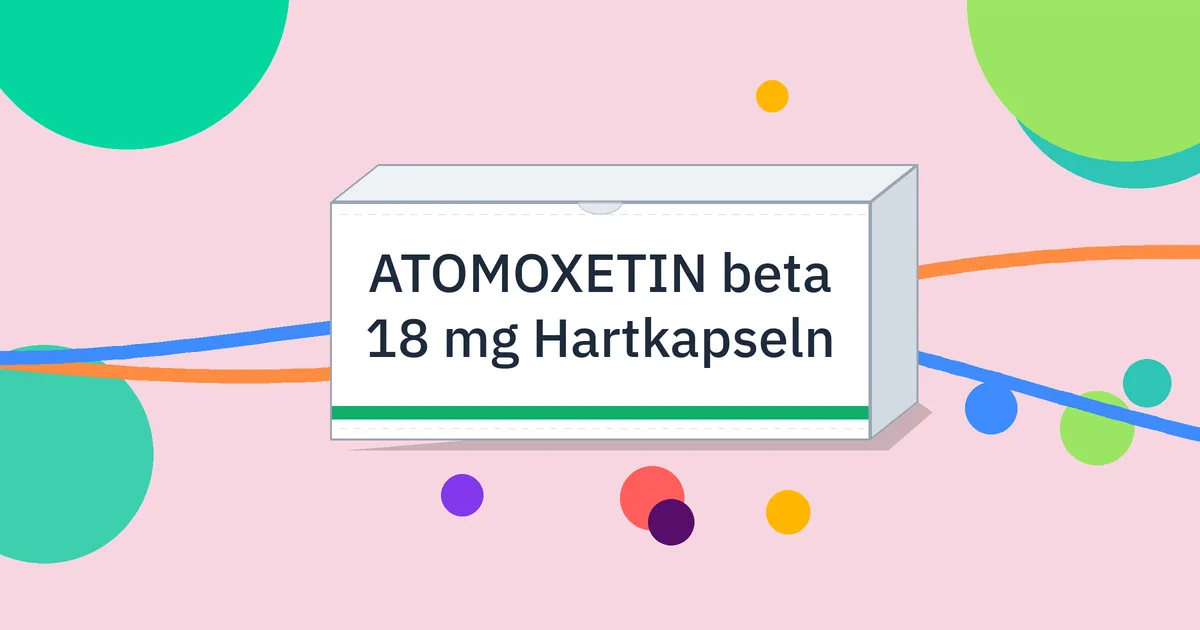 Symbolbild: Packung mit der Aufschrift ATOMOXETIN beta 18 mg Hartkapseln (PZN 14244036) – Verfügbarkeit und Bezug in Apotheken in Frankfurt am Main