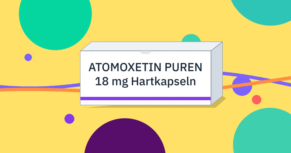 Symbolbild: Packung mit der Aufschrift ATOMOXETIN PUREN 18 mg Hartkapseln (PZN 14375560) – Verfügbarkeit und Bezug in Apotheken in Frankfurt am Main