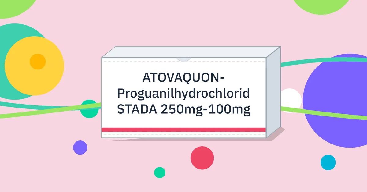 Symbolbild: Packung mit der Aufschrift ATOVAQUON-Proguanilhydrochlorid STADA 250mg-100mg (PZN 10261859) – Verfügbarkeit und Bezug in Apotheken in Frankfurt am Main