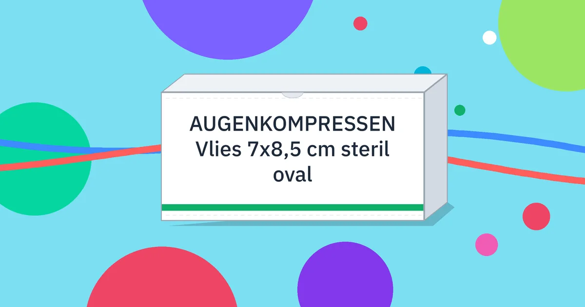 Symbolbild: Packung mit der Aufschrift AUGENKOMPRESSEN Vlies 7x8,5 cm steril oval (PZN 02214136) – Verfügbarkeit und Bezug in Apotheken in Frankfurt am Main