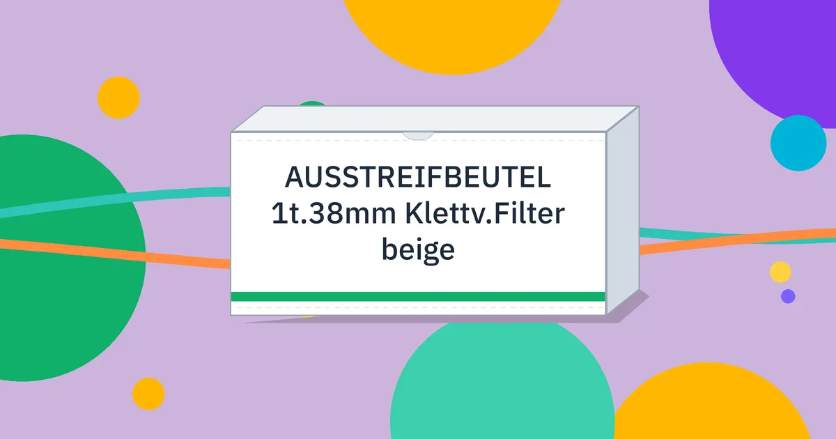 Symbolbild: Packung mit der Aufschrift AUSSTREIFBEUTEL 1t.38mm Klettv.Filter beige (PZN 10046032) – Verfügbarkeit und Bezug in Apotheken in Frankfurt am Main