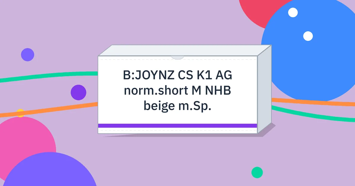 Symbolbild: Packung mit der Aufschrift B:JOYNZ CS K1 AG norm.short M NHB beige m.Sp. (PZN 20530757) – Verfügbarkeit und Bezug in Apotheken in Frankfurt am Main