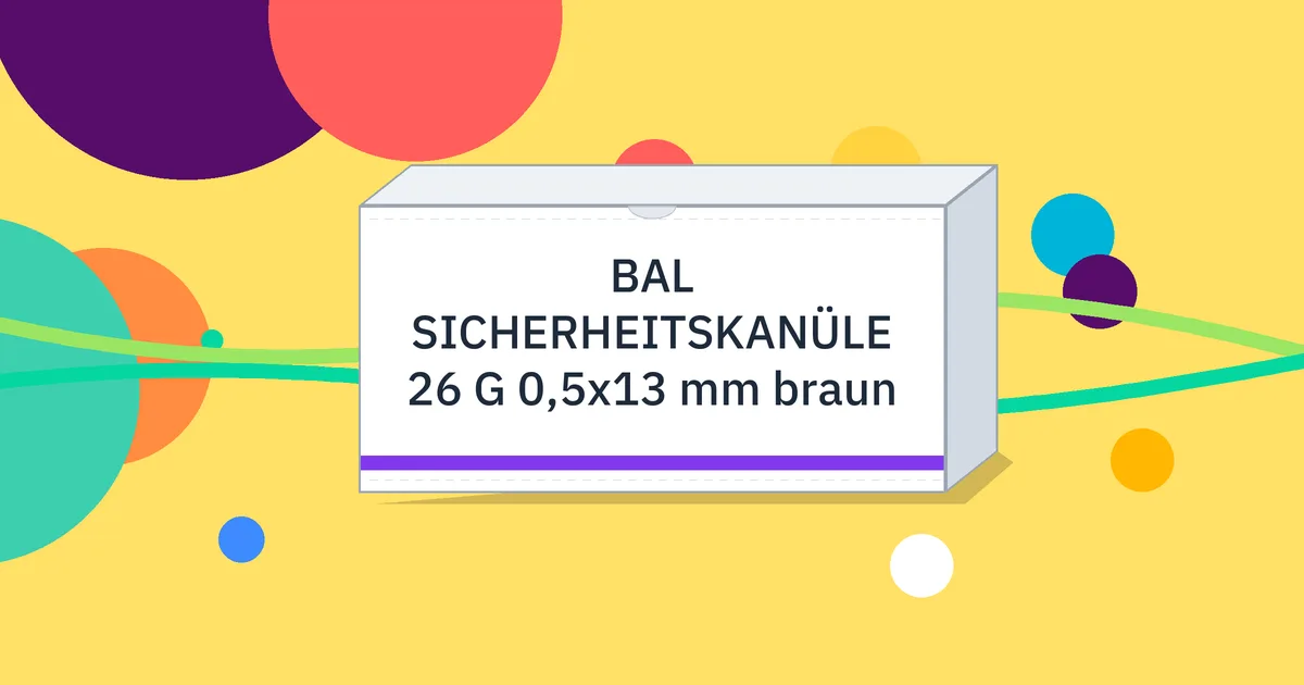 Symbolbild: Packung mit der Aufschrift BAL SICHERHEITSKANÜLE 26 G 0,5x13 mm braun (PZN 19124325) – Verfügbarkeit und Bezug in Apotheken in Frankfurt am Main